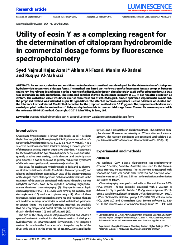 (PDF) Utility of eosin Y as a complexing reagent for the determination ...