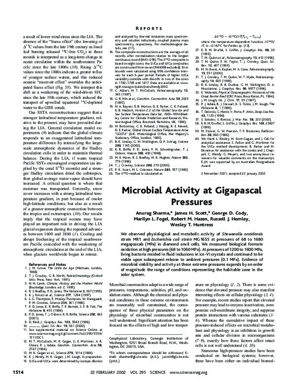 (PDF) Microbial Activity at Gigapascal Pressures
