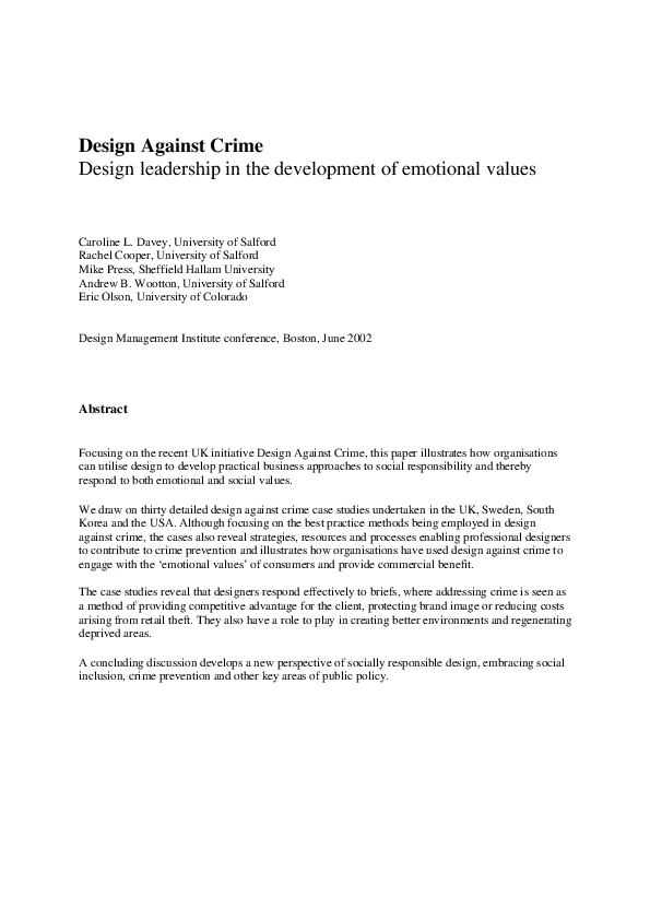 (PDF) Design Against Crime Design leadership in the development of ...