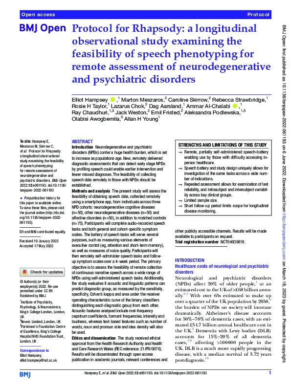 (PDF) Protocol for Rhapsody: a longitudinal observational study examining the feasibility of ...