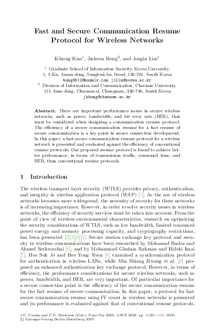 (PDF) Fast and Secure Communication Resume Protocol for Wireless Networks