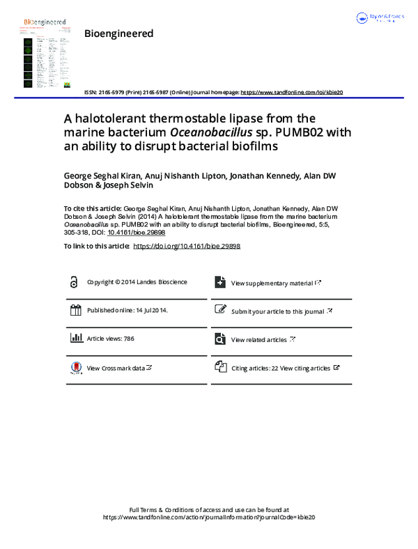 (PDF) A halotolerant thermostable lipase from the marine bacteriumOceanobacillussp. PUMB02 with ...