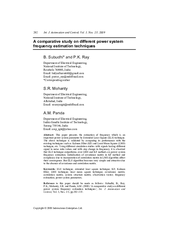 (PDF) A comparative study on different power system frequency estimation techniques
