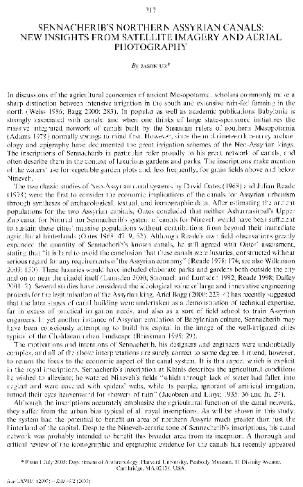 (PDF) Sennacherib's Northern Assyrian Canals: New Insights from ...