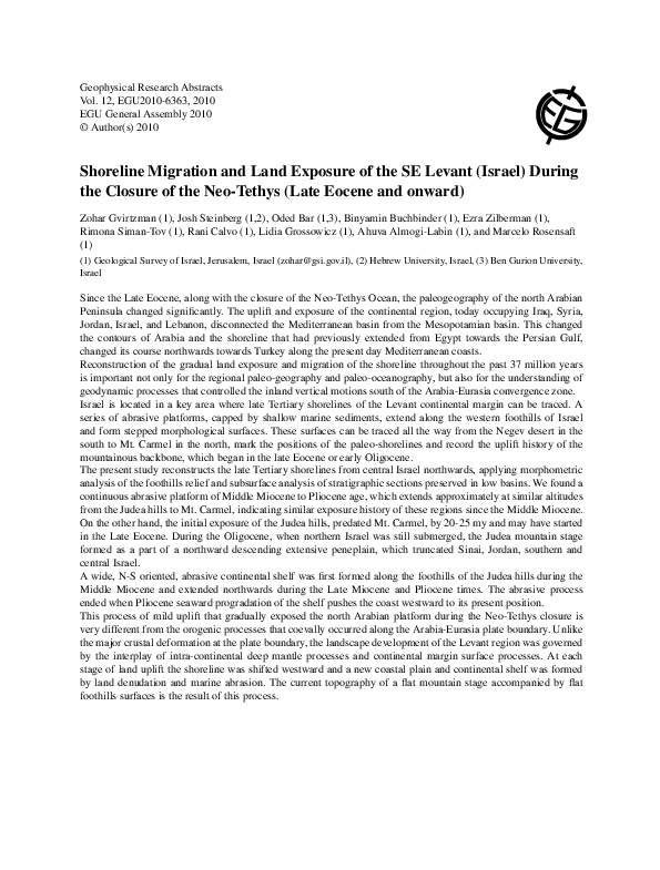 (PDF) Shoreline Migration and Land Exposure of the SE Levant (Israel ...