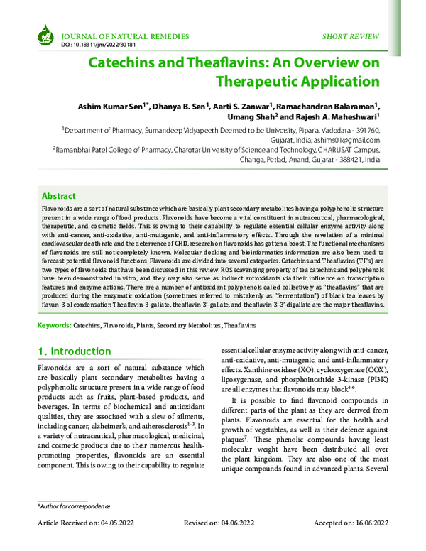 (PDF) Catechins and Theaflavins: An Overview on Therapeutic Application