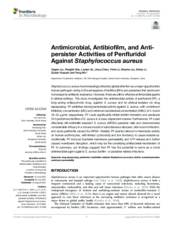 (PDF) Antimicrobial, Antibiofilm, and Anti-persister Activities of Penfluridol Against ...