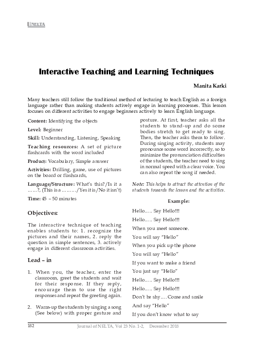 Pdf Interactive Teaching And Learning Techniques