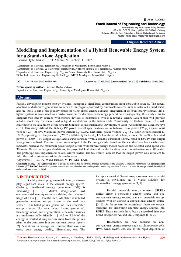 (PDF) Modelling and Implementation of a Hybrid Renewable Energy System ...