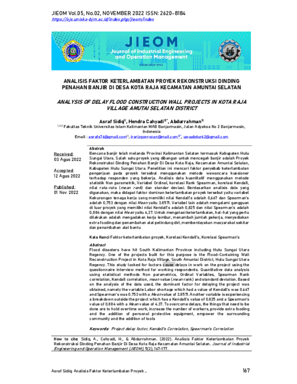 (PDF) Analisis Faktor Keterlambatan Proyek Rekonstruksi Dinding Penahan Banjir DI Desa Kota Raja ...