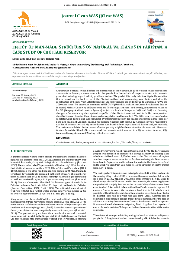 (PDF) Effect of Man-Made Structures on Natural Wetlands in Pakistan: A ...
