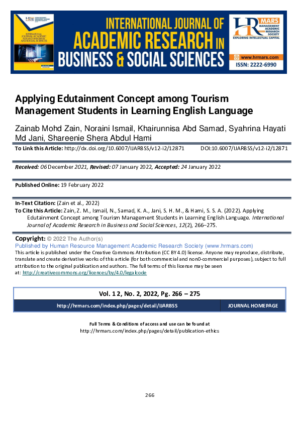 (PDF) Applying Edutainment Concept among Tourism Management Students in ...