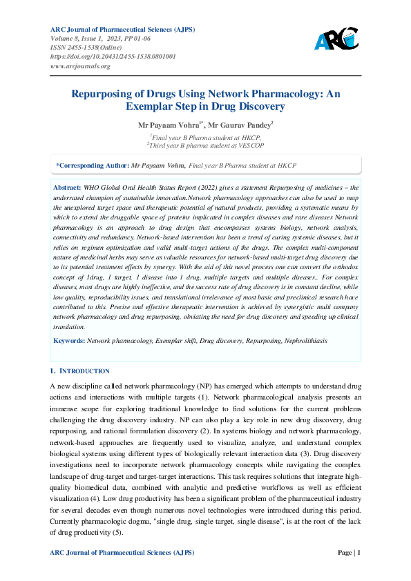 (PDF) Repurposing of Drugs Using Network Pharmacology: An Exemplar Step ...