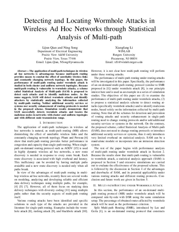 (PDF) Detecting and locating wormhole attacks in wireless ad hoc ...