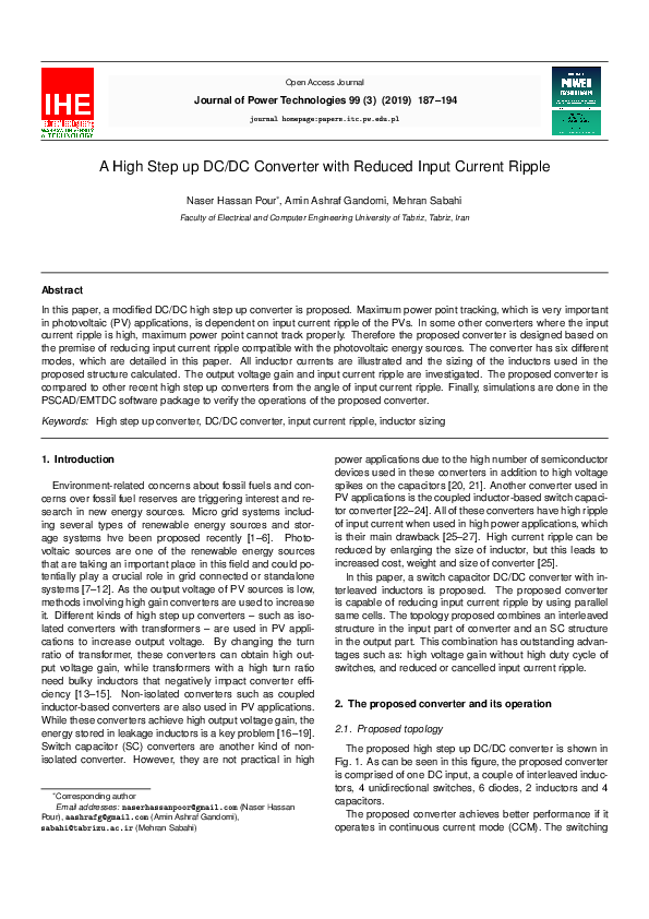 Pdf A High Step Up Dc Dc Converter With Reduced Input Current Ripple