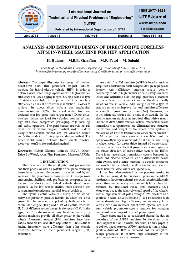 (PDF) Analysis and Improved Design of Direct-Drive Coreless Afpm In ...