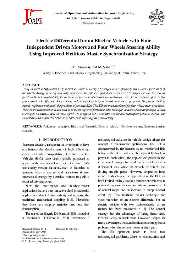 (PDF) Electric Differential for an Electric Vehicle with Four ...