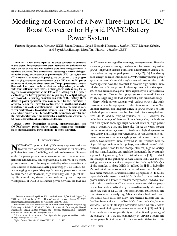 (PDF) Modeling and Control of a New Three-Input DC–DC Boost Converter for Hybrid PV/FC/Battery ...