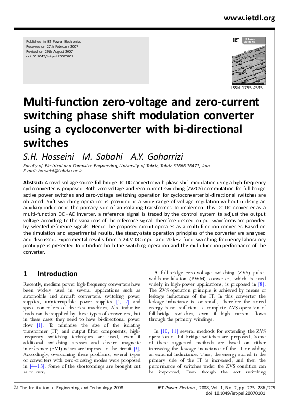 (PDF) Multi-function zero-voltage and zero-current switching phase shift modulation converter ...