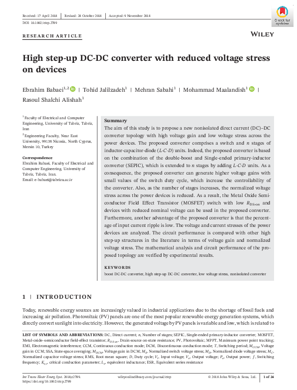 (PDF) High step‐up DC‐DC converter with reduced voltage stress on devices