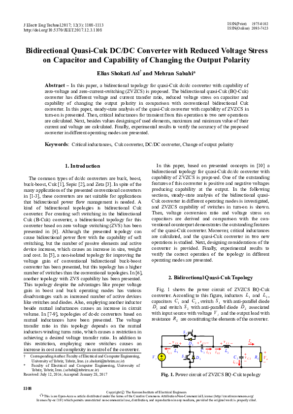 (PDF) Bidirectional Quasi-Cuk DC/DC Converter with Reduced Voltage Stress on Capacitor and ...