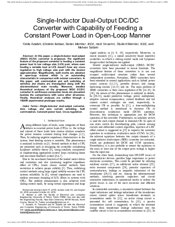 (PDF) Single-Inductor Dual-Output DC–DC Converter With Capability of Feeding a Constant Power ...