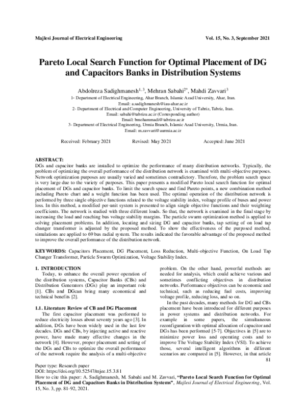 (PDF) Pareto Local Search Function for Optimal Placement of DG and ...