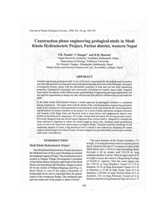 (PDF) Construction phase engineering geological study in Modi Khola ...