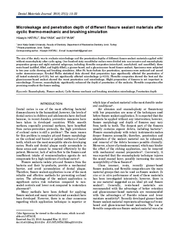 (PDF) Microleakage and penetration depth of different fissure sealant materials after cyclic ...
