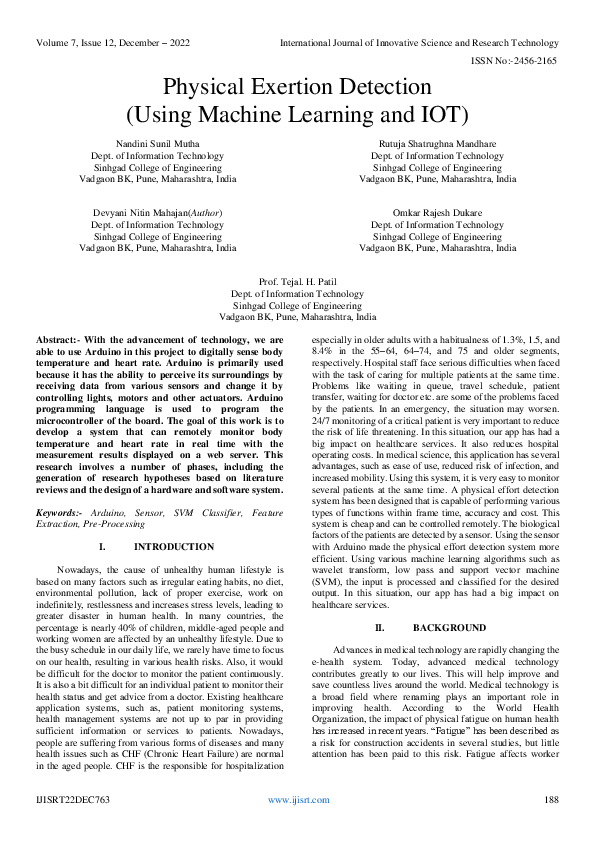 (PDF) Physical Exertion Detection (Using Machine Learning and IOT)