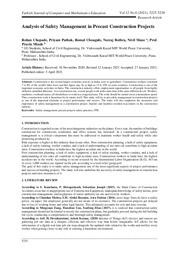 (PDF) Analysis of Safety Management in Precast Construction Projects