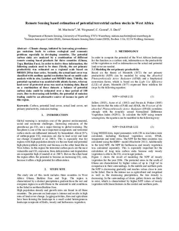 (PDF) Remote Sensing Based Estimation of Potential Terrestrial Carbon Stocks in West Africa