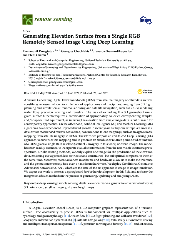 (PDF) Generating Elevation Surface from a Single RGB Remotely Sensed Image Using Deep Learning