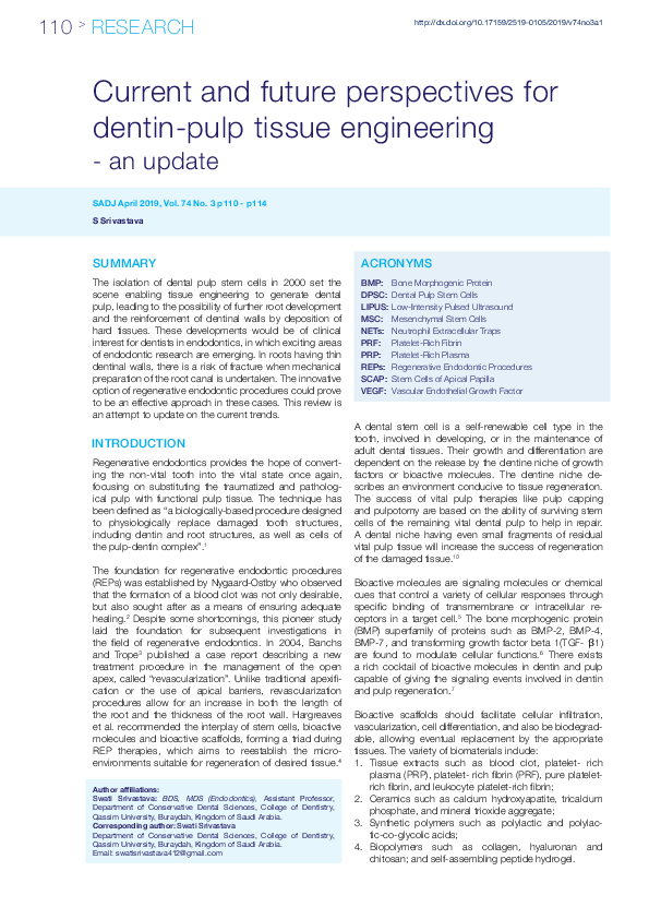 (PDF) Current and future perspectives for dentin-pulp tissue ...