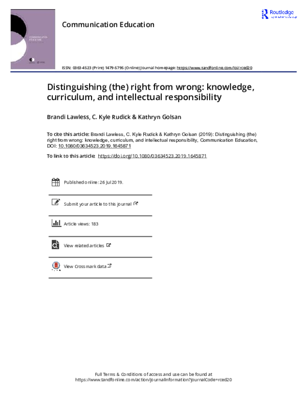 (PDF) Distinguishing (the) right from wrong: knowledge, curriculum, and ...