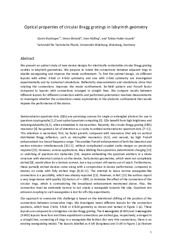 (PDF) Optical properties of circular Bragg gratings in labyrinth geometry