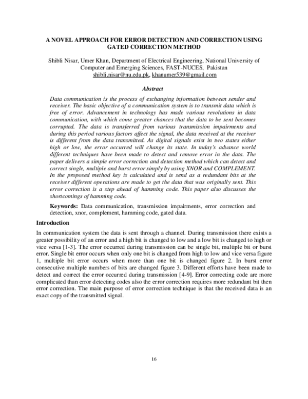 (PDF) A Novel Approach for Error Detection and Correction Using Gated Correction Method