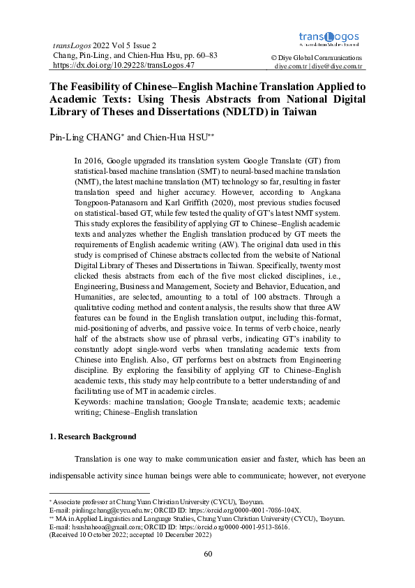 (PDF) The Feasibility of Chinese–English Machine Translation Applied to ...