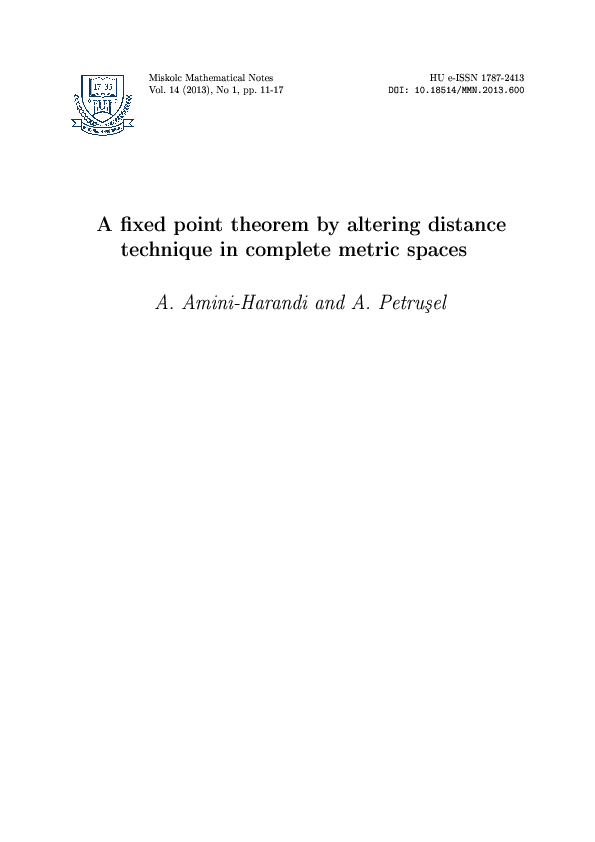 (PDF) A fixed point theorem by altering distance technique in complete metric spaces