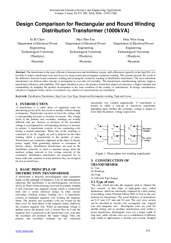 (PDF) Design Comparison for Rectangular and Round Winding Distribution Transformer (1000kVA)