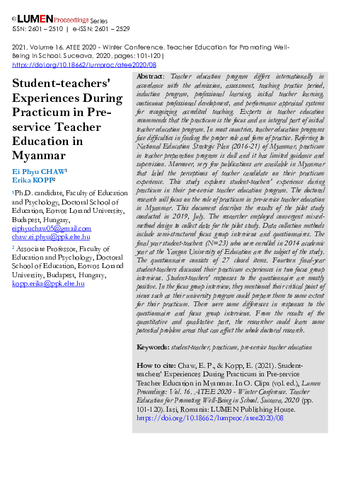 (PDF) Student-teachers' Experiences During Practicum in Pre-service ...