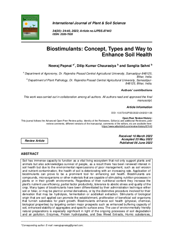 (PDF) Biostimulants: Concept, Types and Way to Enhance Soil Health