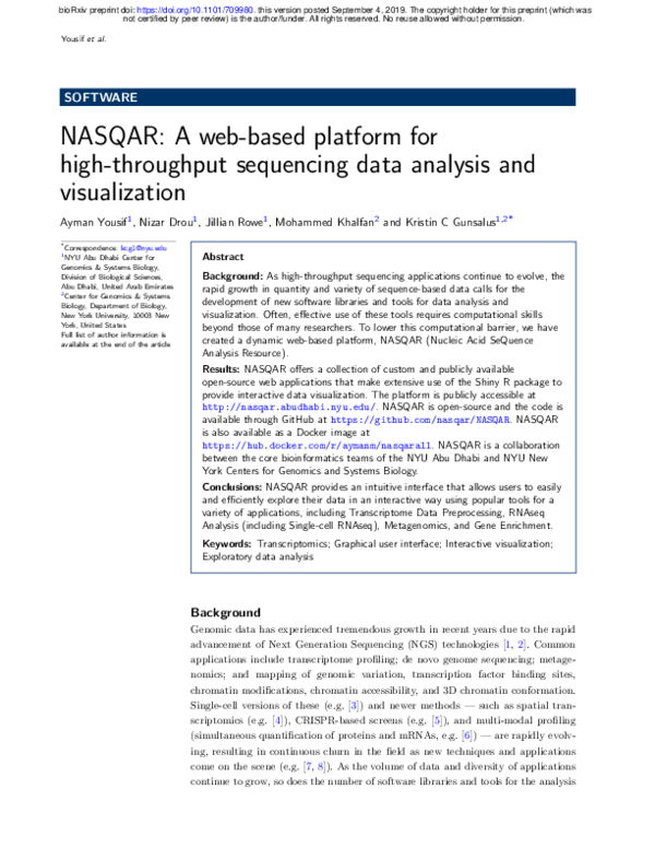 (PDF) NASQAR: A web-based platform for High-throughput sequencing data analysis and visualization