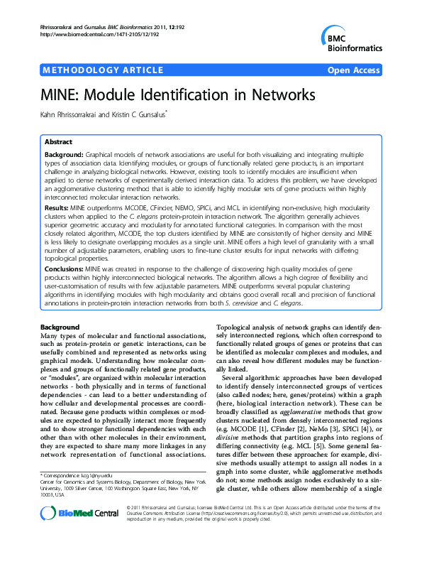 (PDF) MINE: Module Identification in Networks