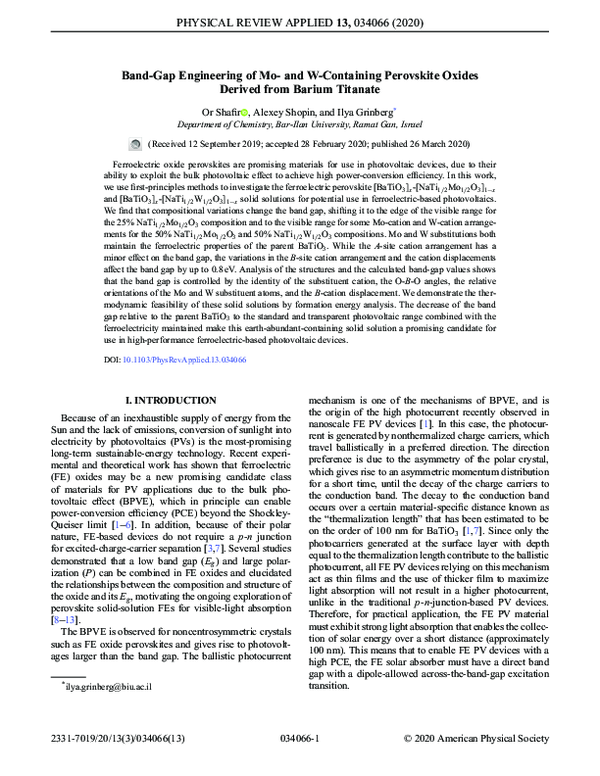 (PDF) Band-Gap Engineering in Mo- and W-Doped Perovskite Oxides