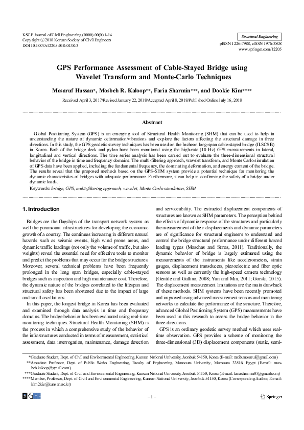 (PDF) GPS Performance Assessment of Cable-Stayed Bridge using Wavelet Transform and Monte-Carlo ...