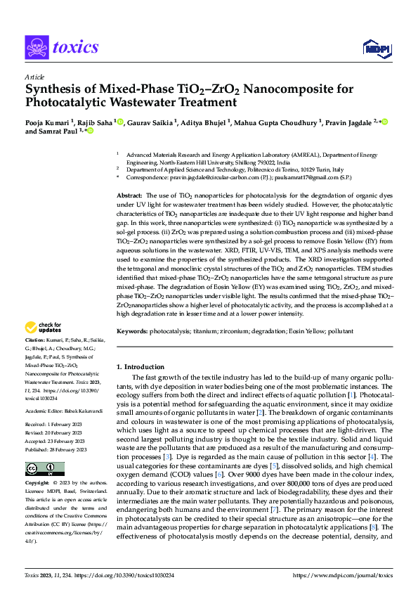(PDF) Synthesis of Mixed-Phase TiO2–ZrO2 Nanocomposite for ...