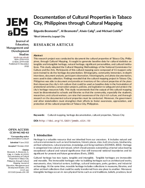 (PDF) Documentation of Cultural Properties in Tabaco City, Philippines ...