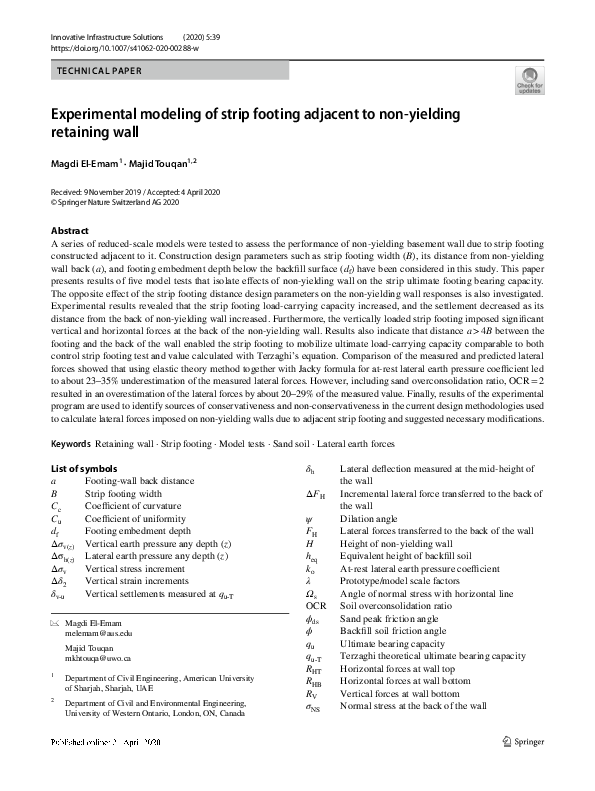 (PDF) Experimental modeling of strip footing adjacent to non-yielding retaining wall