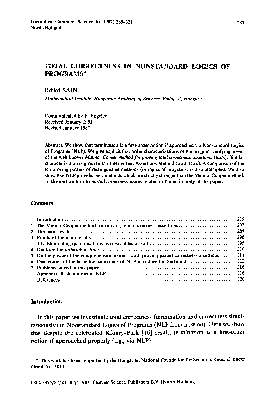 (PDF) Total correctness in nonstandard logics of programs